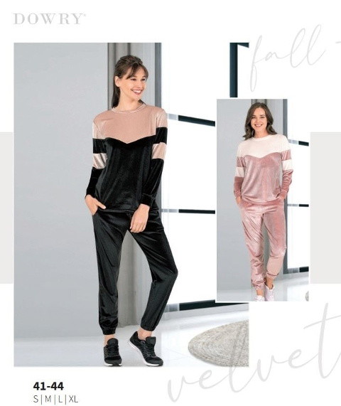 Cepli Kadife Uzun Kollu Kadın Eşofman Takımı Dowry 41-44 | icgiyimozel.com