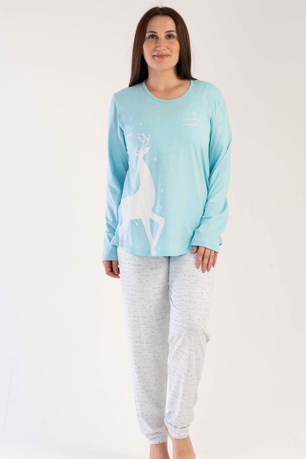 Uzun Kollu Geyikli Kadın Pijama Takımı Vi̇enetta K303126 | icgiyimozel.com